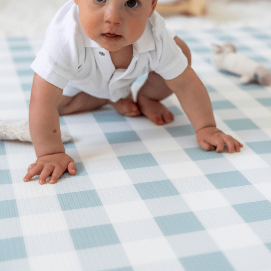 PRE-ORDER Gingham Play Mat - Dusty Blue – Munchkin & Bear